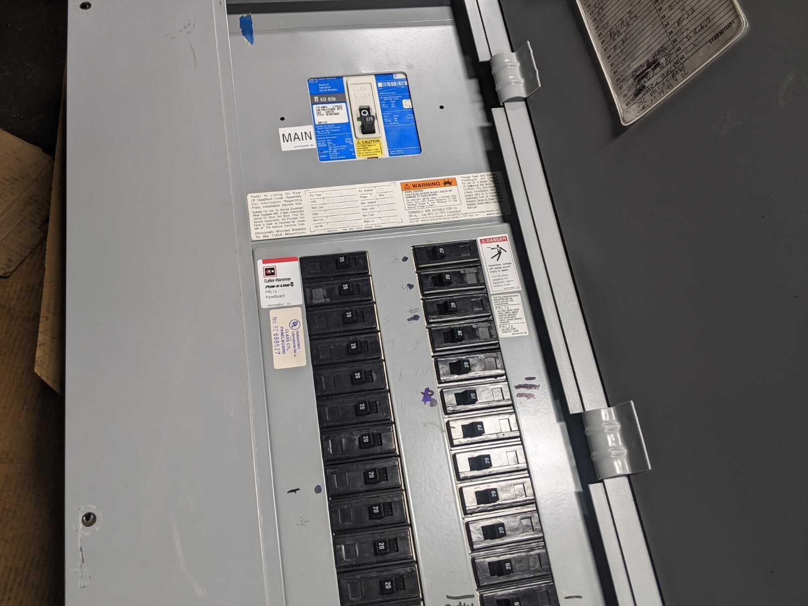 Cutler Hammer PRL1A Pow-R-Line Panelboard 225 AMP 208Y/120VAC 3 Phase ...