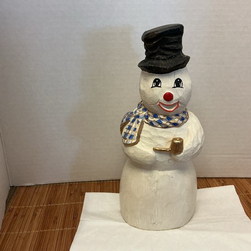 James Haddon Hand Carved Wood Snowman Top Hat Pipe Folk Art Figure ...
