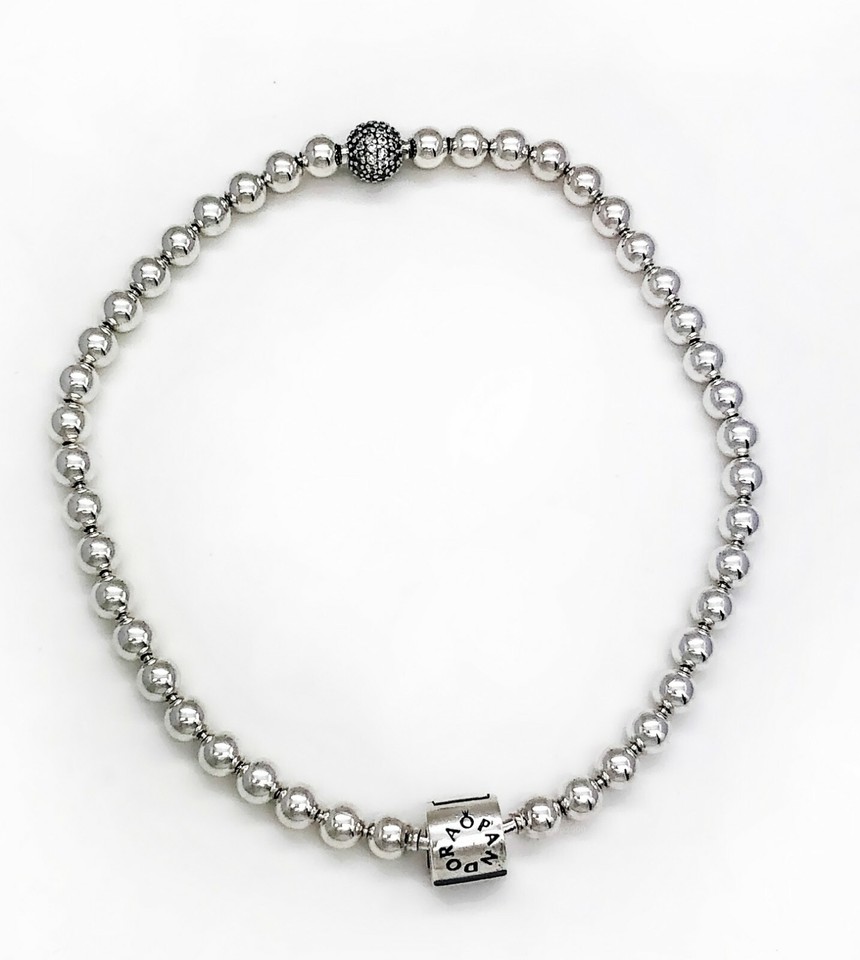 NEW 100% Authentic PANDORA 925 Silver Beads & Pave Ball Chain Bracelet ...