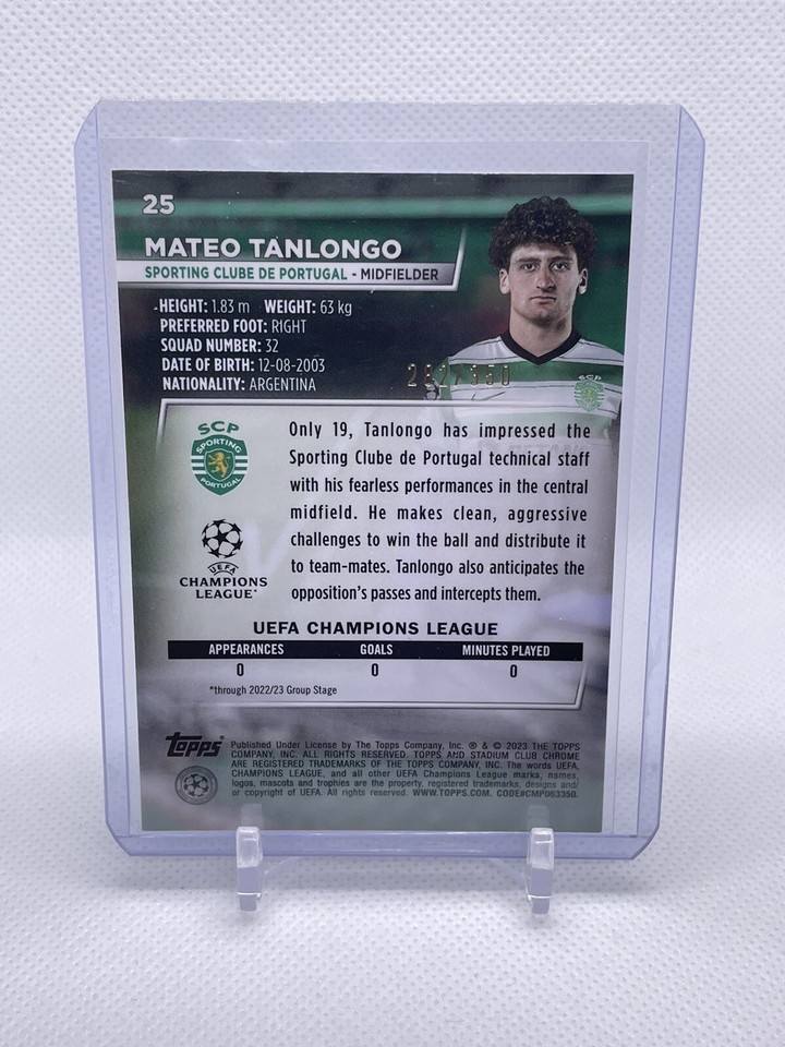 Mateo Tanlongo 2022-23 Topps Stadium Club Chrome Soccer Black White ...