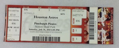 MLB 2011 07/16 Pittsburgh Pirates at Houston Astros Ticket-Sergio ...