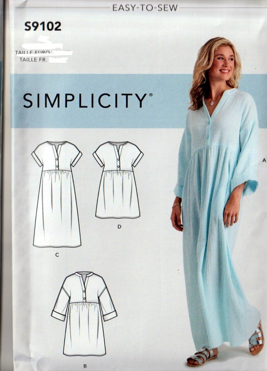Simplicity Sewing Pattern 9102 Misses Boho Caftan Dress Easy To Sew | eBay