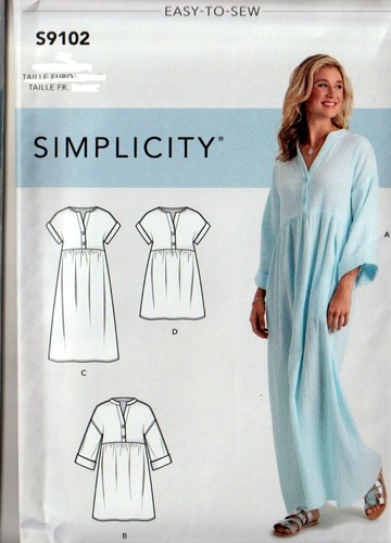 Simplicity Sewing Pattern 9102 Misses Boho Caftan Dress Easy To Sew | eBay