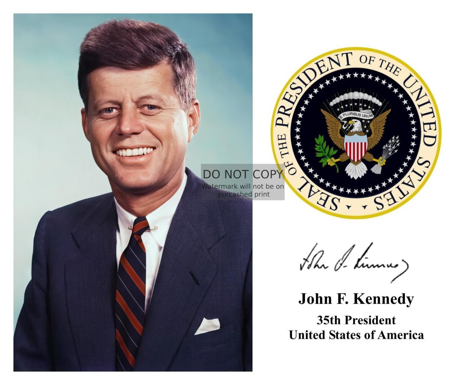 PRESIDENT JOHN F. KENNEDY SMILING PORTRAIT PRESIDENTIAL SEAL 8X10 PHOTO ...