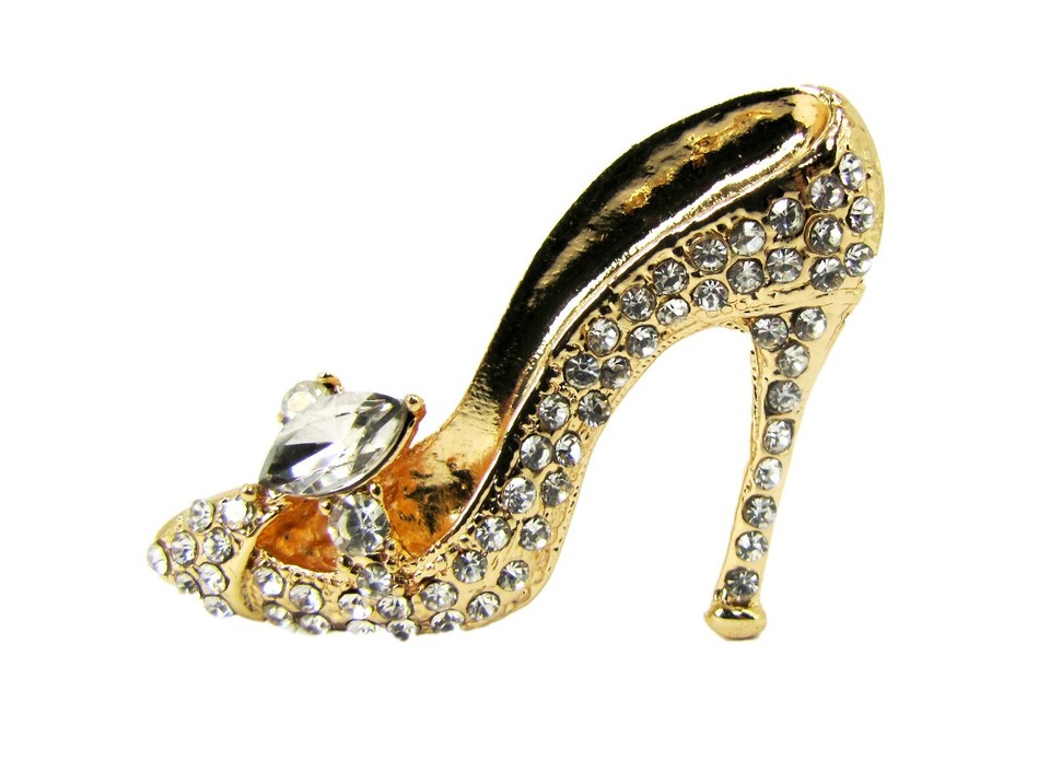 Crystal High Heel Shoe Brooch Pin Rhinestone Stiletto Sparkly Gold Chic ...