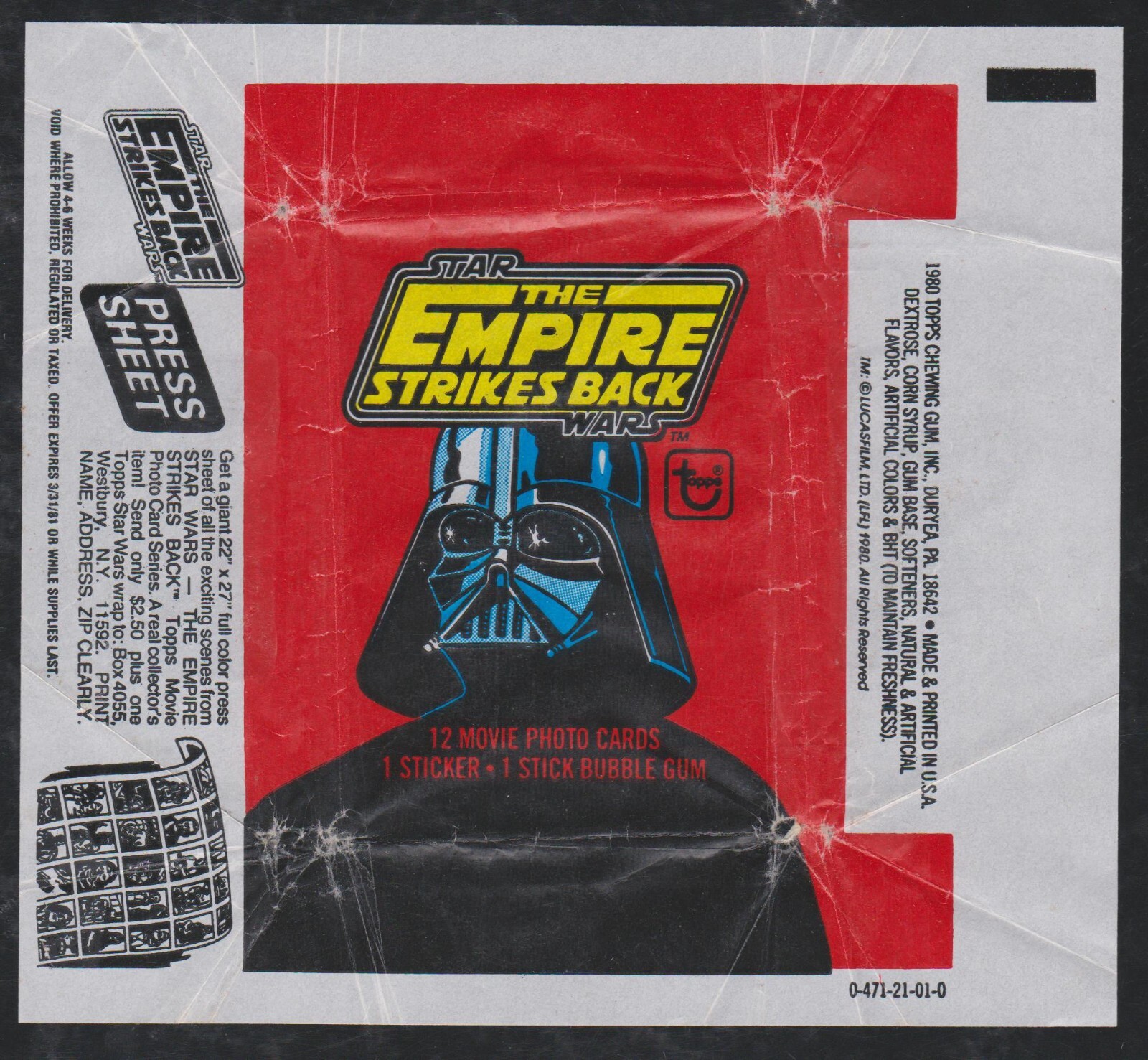 1980 TOPPS EMPIRE STRIKES BACK WAX WRAPPER SERIES 1 *** FREE SHIPPING ...