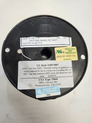 WIRE, 28 AWG, CSA TYPE TR64, UL STYLE 1569/1007, 500', WHITE | eBay
