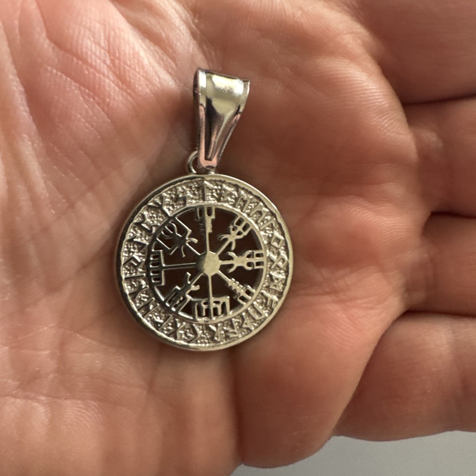 Viking Vegvisir Elder Futhark Rune Spinner Stainless Steel Pendant 24 ...