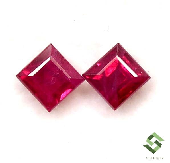 3.50x3.50 mm Certified Natural Ruby Square Cut Pair 0.93 CTS Loose ...