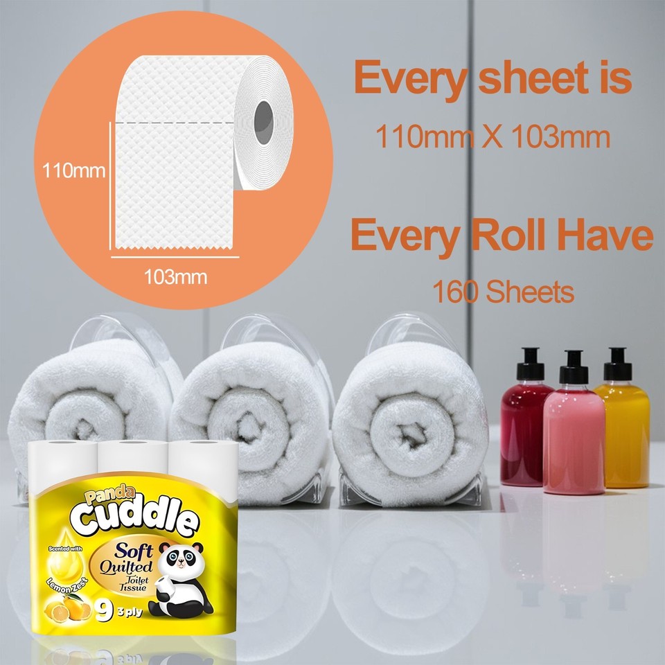 Panda Cuddle Soft 3ply Quilted Toilet Rolls Lemon Scented Embossed ...