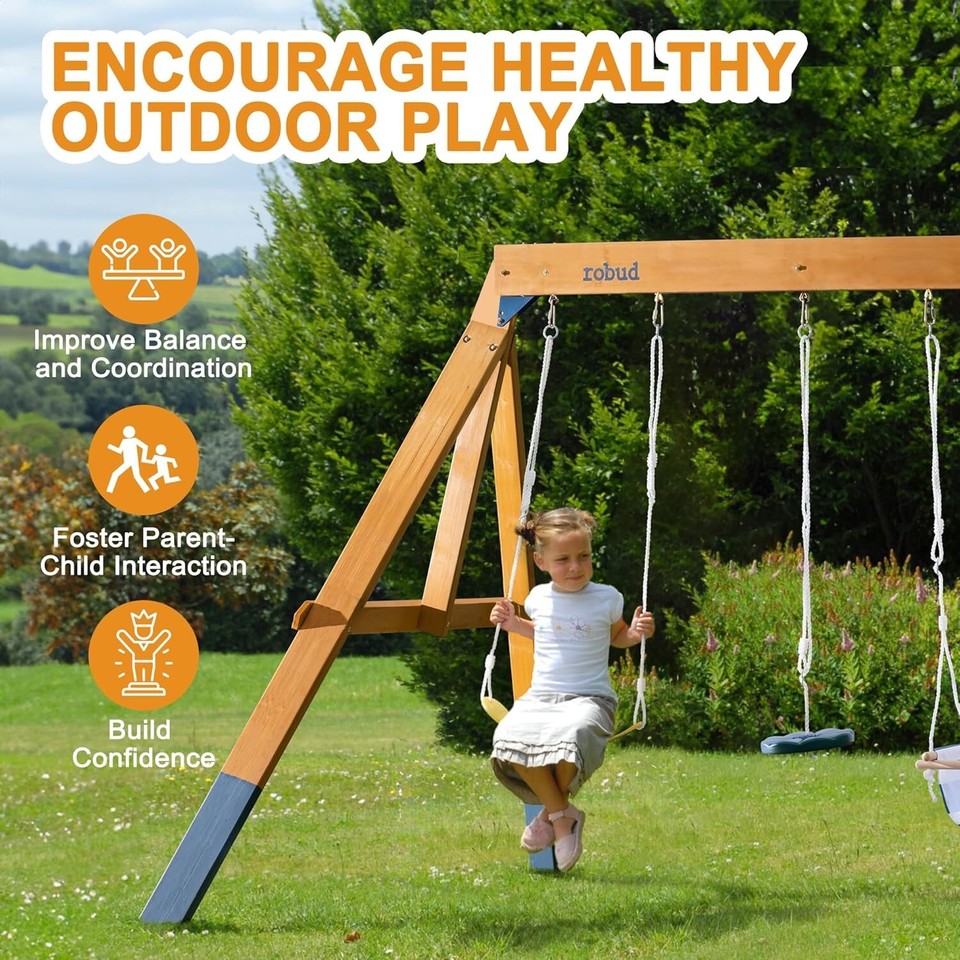 Robud 3 in 1 Wooden Playground Swing Set Kids Outdoor Backyard Playset ...