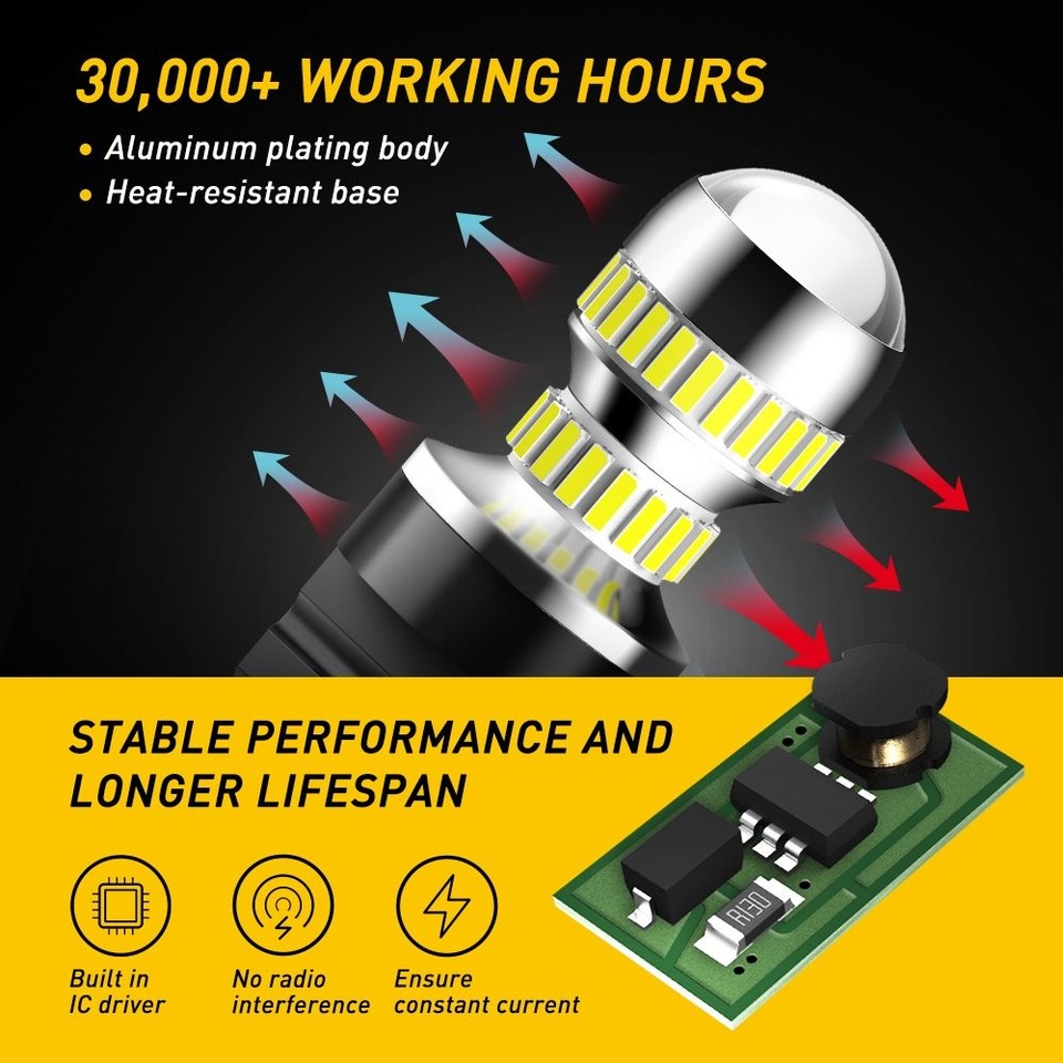 4x Super Bright 3157 LED Reverse Backup Light 6000K White Parking DRL ...