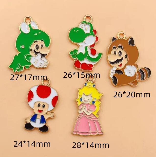 New 50 PCS Mixed Cartoon Mario Enamel Charms Metal Pendants DIY Jewelry ...