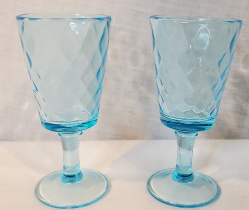 2 Antique 1885 Bryce Brothers Wine Glass #1000 Diamond Quilted Blue ...