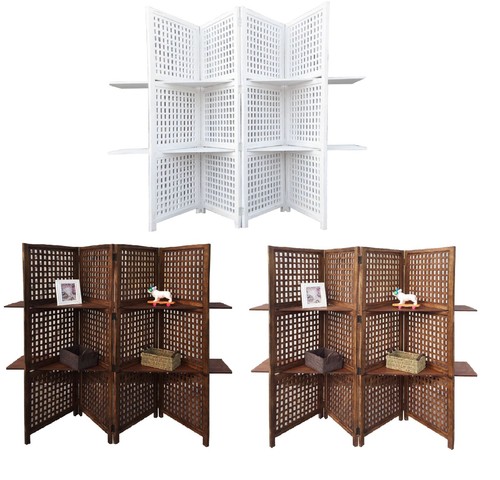 3-Way Display 4 Panel Heavy Duty Indian Screen 2 Shelves Bookcase Room ...