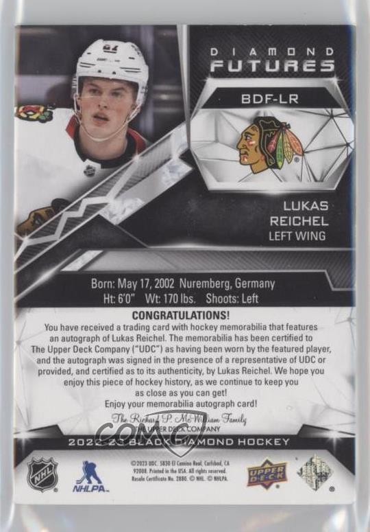 2022-23 Black Diamond Futures Premium Relic /25 Lukas Reichel Rookie Auto RC | eBay