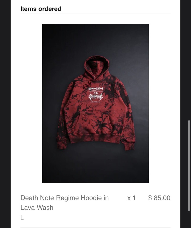 CIVIL REGIME DEATH NOTE REGIME HOODIE LIMITED LAVA WASH SIZE LARGE | eBay