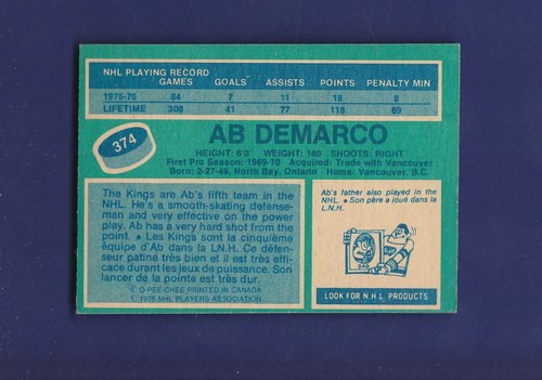 AB DeMarco 1976-77 O-PEE-CHEE OPC NHL Hockey #374 (EX+) Los Angeles ...