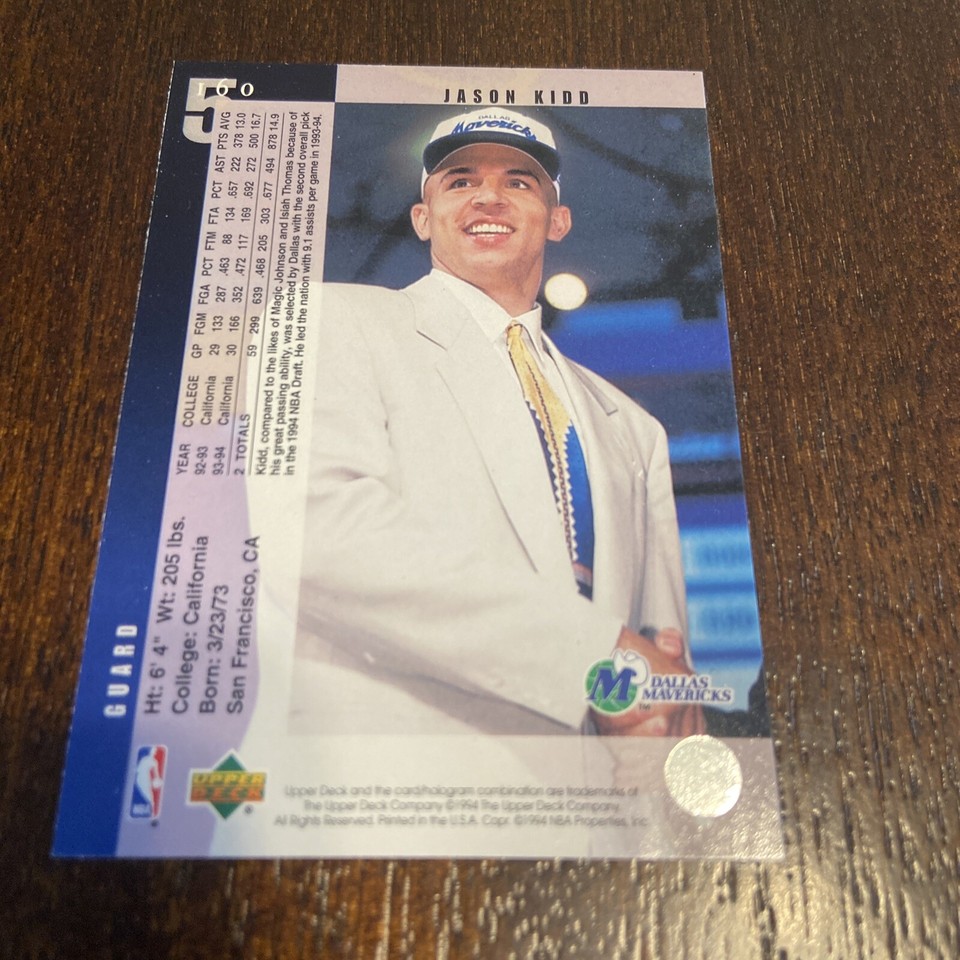 1994-95 Upper Deck JASON KIDD Rookie Card RC #160 Dallas Mavericks | eBay