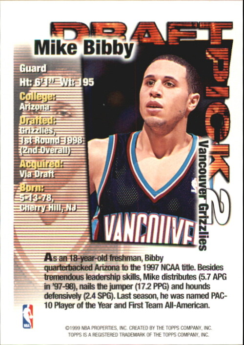1998-99 Topps Draft Redemption #2 Mike Bibby | eBay