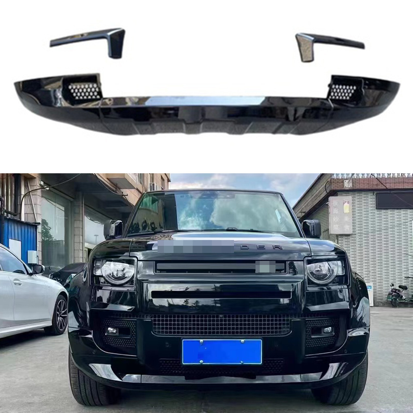 3 Pcs Gloss Black Front Bumper Spoiler Lip Chin Kit For Defender 90 110 ...