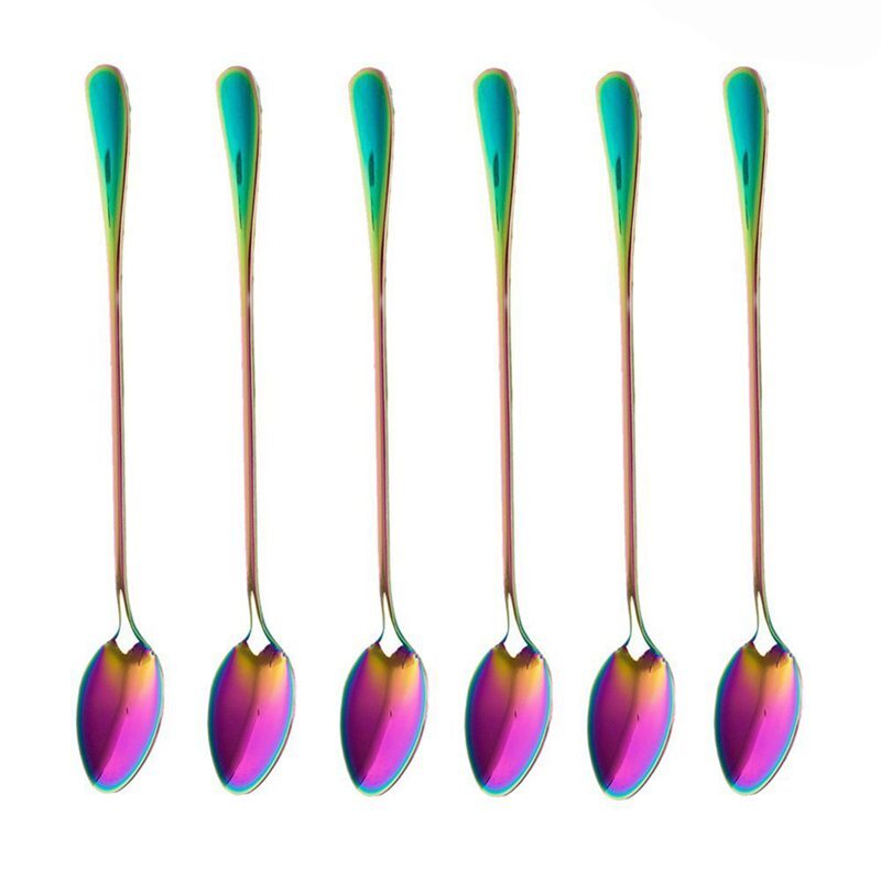 Coffee Teaspoons, 6 Rainbow Color Coffee Spoon Long-Handle Ice Cream ...