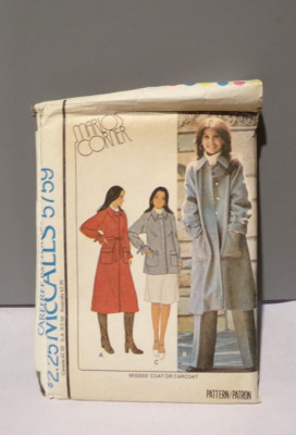 VTG McCall's Sewing Pattern 5759-Marlo's Corner Misses' Coat, Carcoat L ...