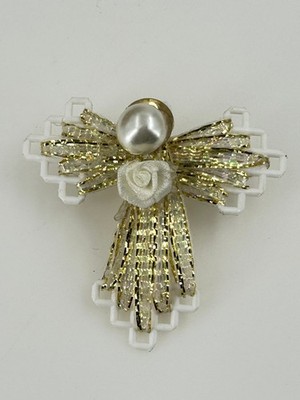 Vintage Angel Christian Brooch Gold Tone Cross Wheat Sheaf Pin 1 3/4 ...