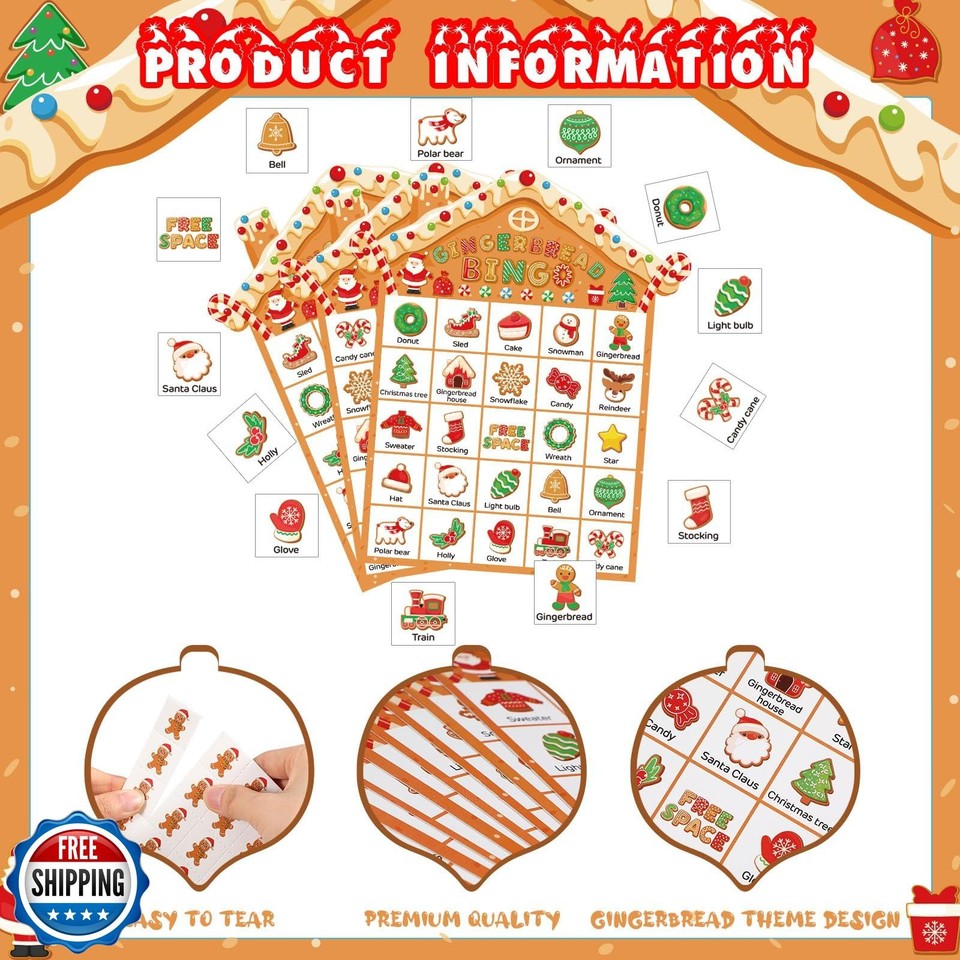 Shappy 35 Pieces Christmas Gingerbread Bingo Game Gingerbread Man | eBay