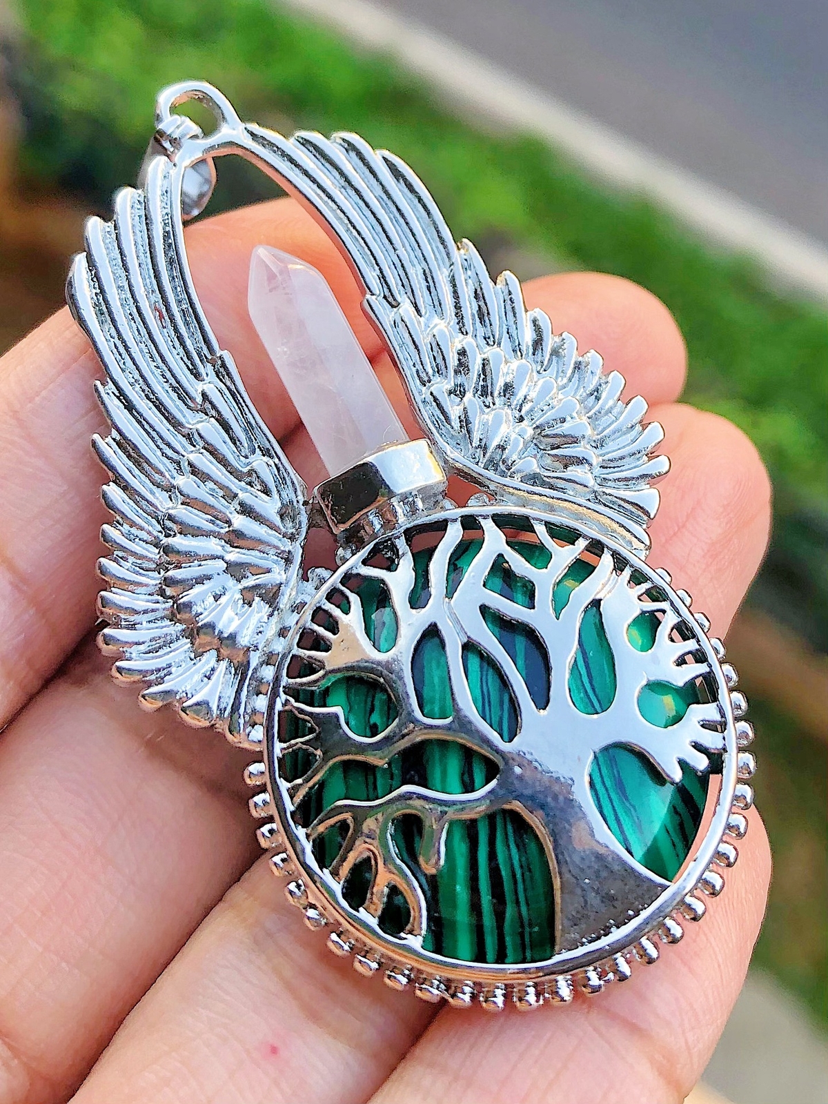 Malachite Gems Tree Of life Angel Pendant Prism Magic Amulet Chakra ...