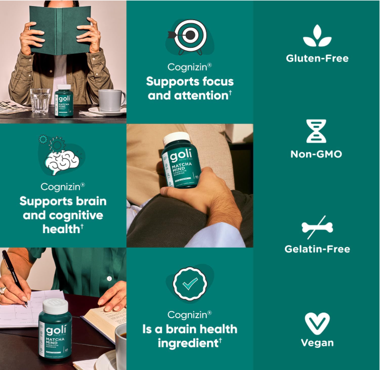 Goli Matcha Mind Gummies - 60 Count - Green Tea Leaves Powder with ...