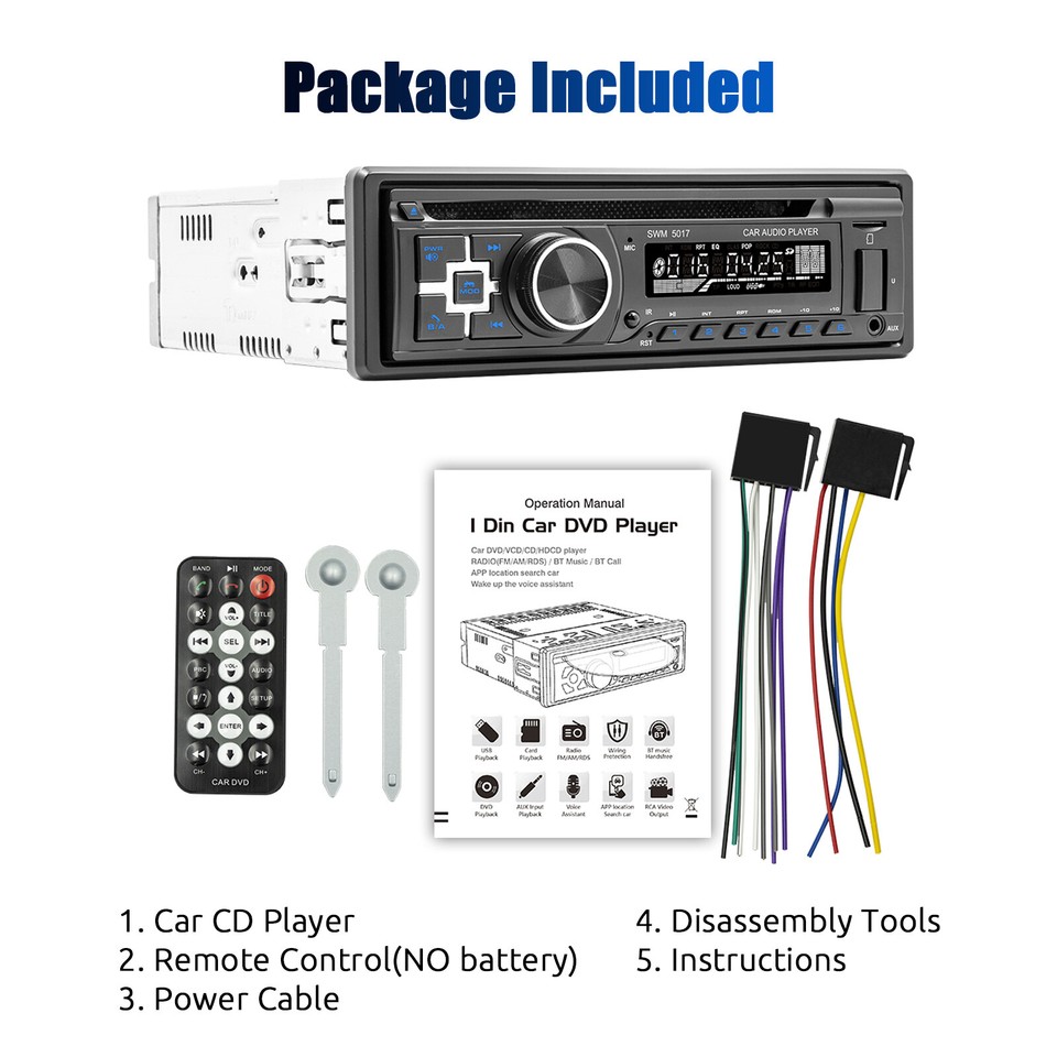 Single 1 Din Car Stereo CD DVD Radio Bluetooth USB SD AUX Audio MP3 FM ...