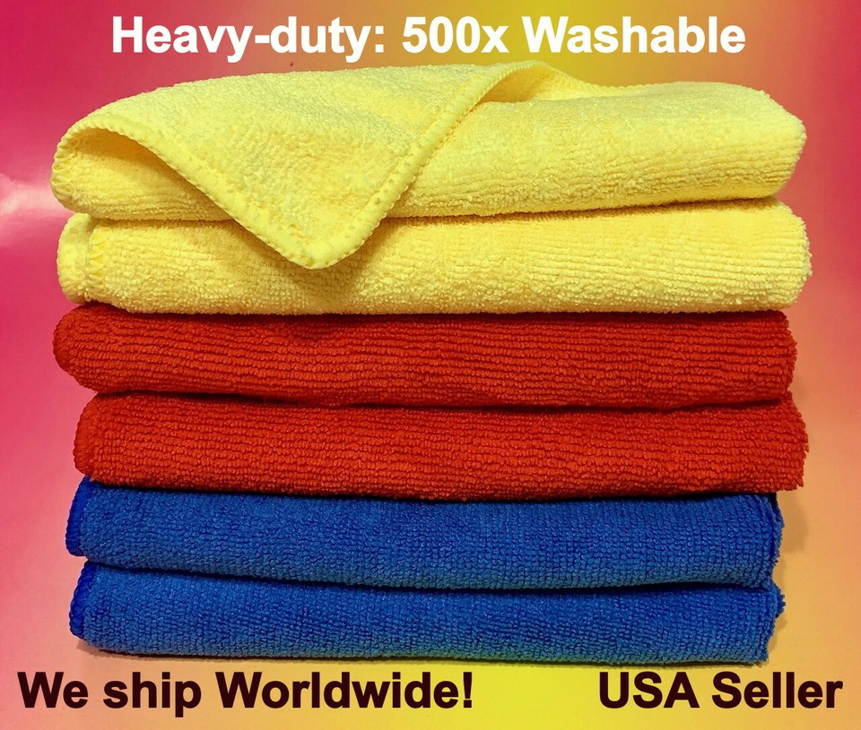 9 Red Yellow Blue MICROFIBER CLEANING WASH CLOTH TOWEL 16x16 CAR GLASS ...