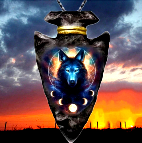 WOLF MOON ANIMAL ARROWHEAD ARROW ART On Pendant 18" 925 Sterling Silver ...