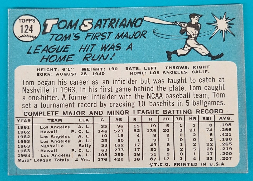 1965 Topps #124 Tom Satriano Los Angeles Angels BASEBALL Card AB | eBay