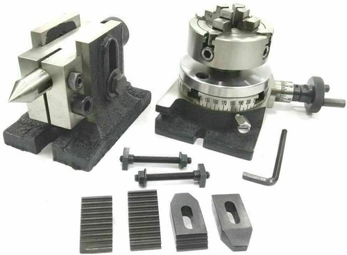 3" 80mm Rotary Table 70mm Chuck Tailstock M6 Clamp Kit Milling Machine ...