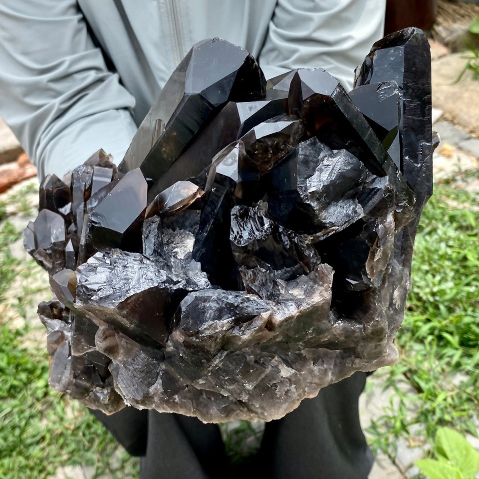 13.77LB Large Natural Black Smoky Quartz Crystal Cluster Raw Mineral ...