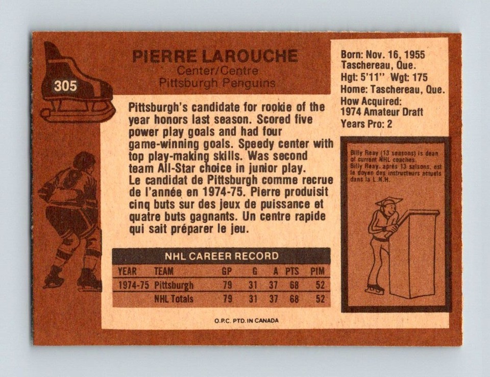 1975-76 O-Pee-Chee #305 Pierre Larouche Pittsburgh Penguins Rookie | eBay
