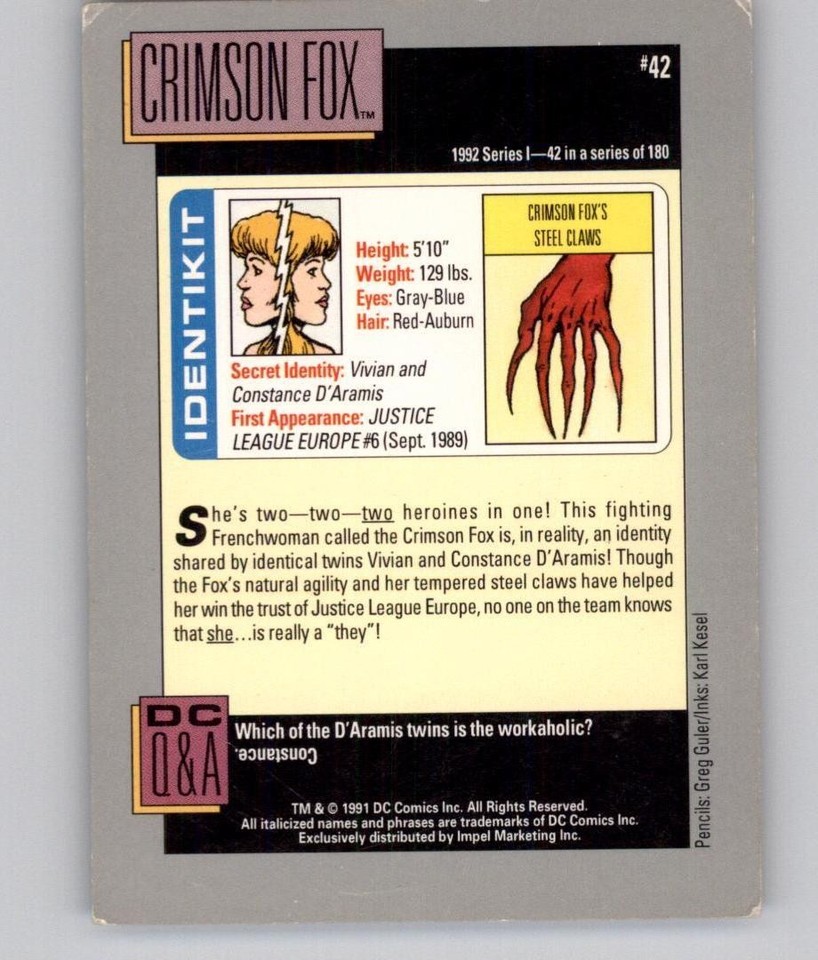 DC Comics Crimson Fox #42 Justice League Europe 1992 Series Trading ...