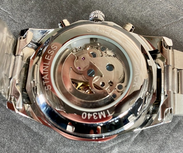 Winner TM340 Men's Silver Stainless Steel Analog Automatic Black Dial ...