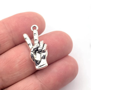 PEACE SIGN HAND HIPPIE FINGERS RETRO Charm 925 Plated Sterling Silver ...