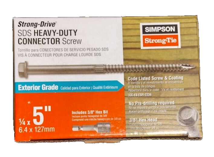25Pk Simpson Strong-Tie 1/4"X5" Hex Head Ledger Deck Screw SDS25500 ...