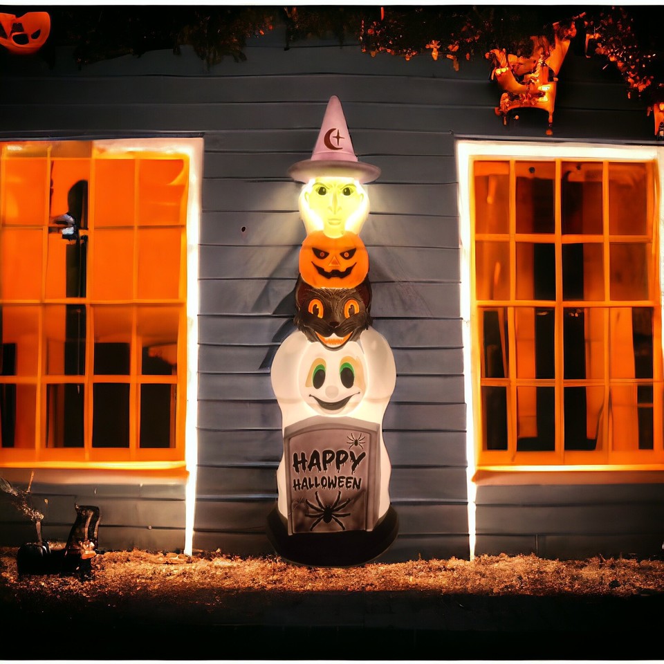 Halloween Blow Mold Totem Pole Witch Pumpkin Cat Ghost Tombstone 42 ...