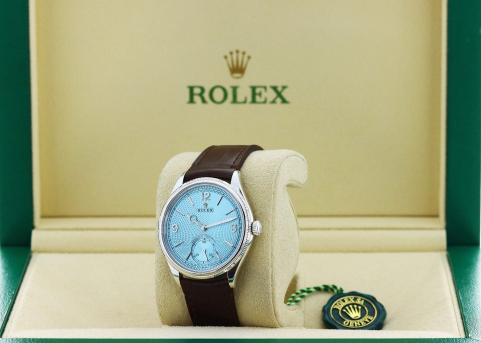 Rolex 1908 Platinum Glacier Ice Blue Guilloche Filet Sauté 52506 Small ...