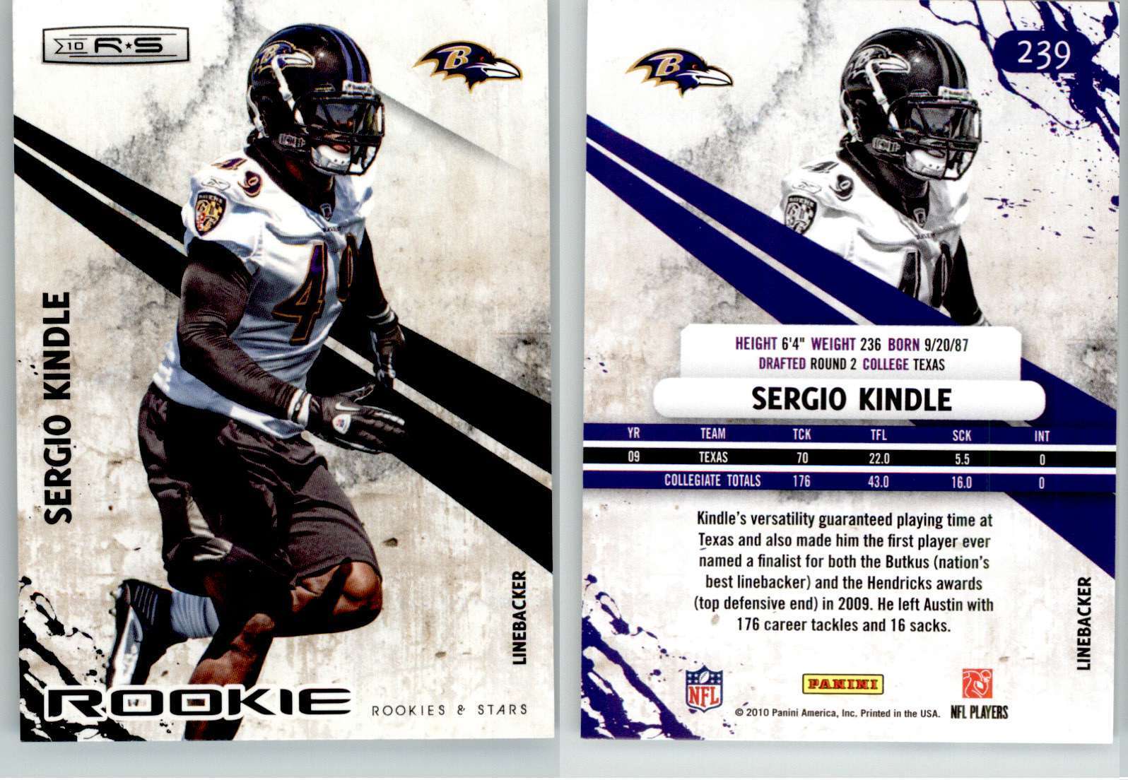 Sergio Kindle 2010 Rookies & Stars #239 Texas Ravens RC Rookie | eBay