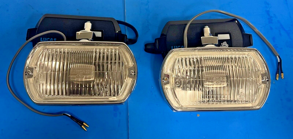 New Pair of Lucas Square 8 FT8 Lamps + Covers Fog Lights for Triumph ...