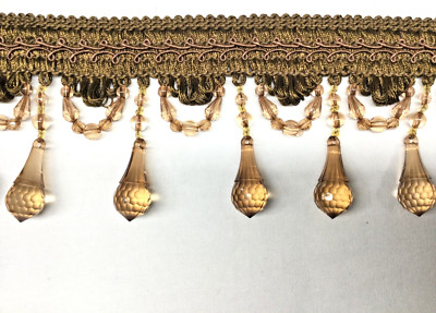 (Sold by The Yard) 4” Tear Drop Beaded Trim Fringe Gimp Top/ Golden ...