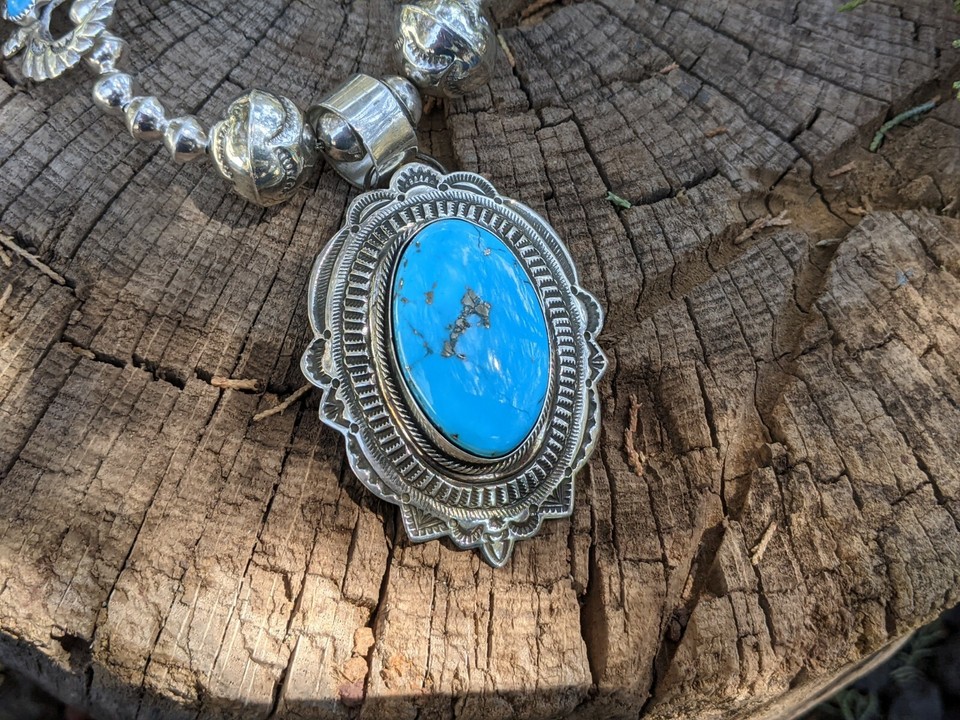 Vintage Navajo Necklace Earrings Set Turquoise Signed Maloney Tafoya ...