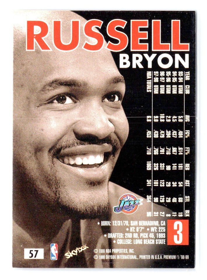 1999 Skybox Premium #57 Bryon Russell Utah Jazz | eBay