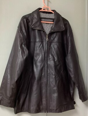 VINTAGE Le Collezioni STRUCTURE Mens Large Leather JACKET Dark BrownZIP ...